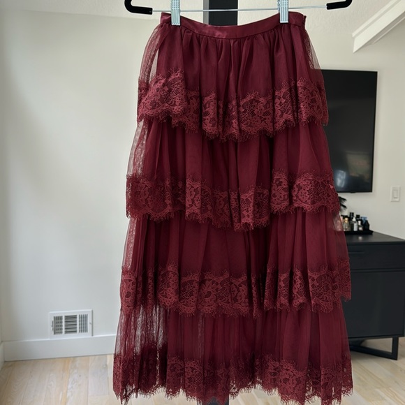 Rachel Parcell | Skirts | Nwt Rachel Parcel Burgundy Layered Midi Skirt ...